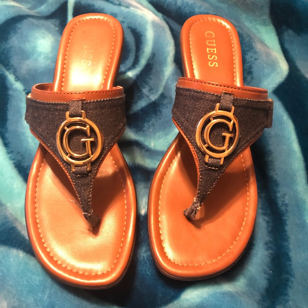 Guess Denim Wedge Slip On Sandals - Gem